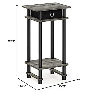 Furinno Turn-N-Tube Tall End Table, French Oak Grey/Black/Black