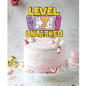 Girls Level 7 Unlocked Cake Topper, Glitter Girls Gaming 7th Birthday Cake Topper, Video Game Theme Party Decoration, Girl Gamer Birthday Favor