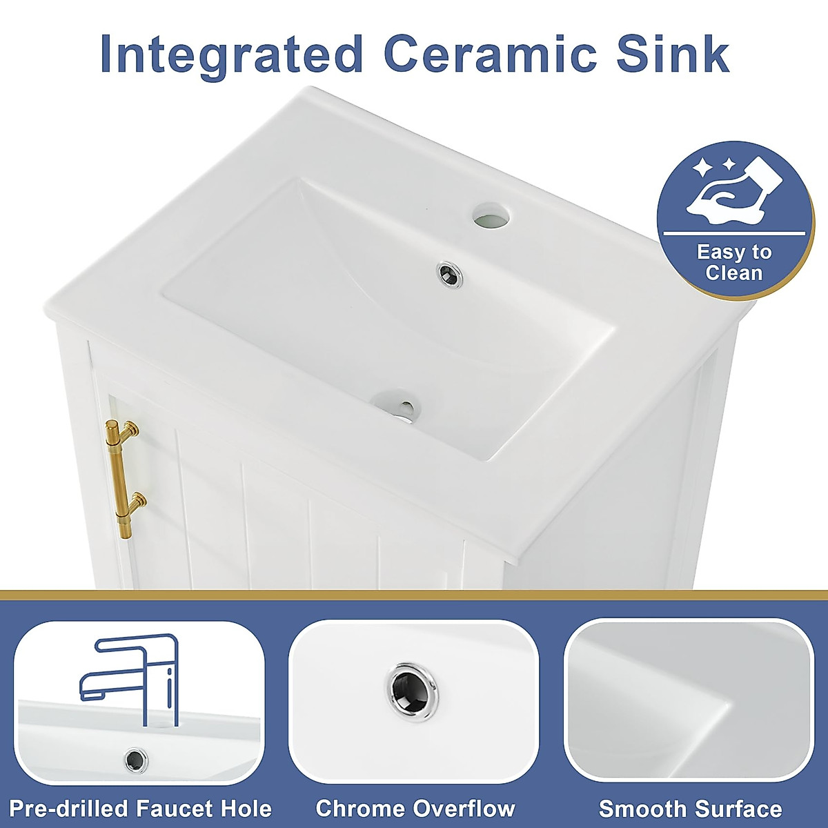 ANTSKU 20 Inch Small Bathroom Vanity with Sink Combo, Modern Single Sink Vanity with Top, Wood Bathroom Cabinet with Ceramic Sink, Soft Closing Door, Storage Rack and Open Shelf (White)