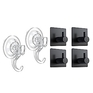 VIS'V 2 Pcs Suction Cup Hooks and 4 Pcs Adhesive Hooks