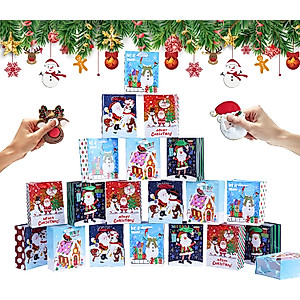 Jaywayang 20Pcs Small Chirstmas Gift Bags with Tags, Little Paper Bags with Handles Assorted Christmas Prints for Xmas Holiday Presents Wrapping.