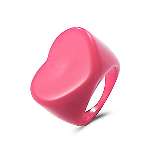 XUN Zhe 3Pcs Colorful Resin Heart Chuncky Rings Set,Cute Love Heart Shaped Acrylic Finger Rings Bands Jewelry for Women Teen Girls Party Accessories (Green Blue Pink)