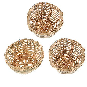 POPETPOP 3Pcs Bird Nest - Finch Nest Natural Bamboo Bird Breeding Nest Bed for Budgie Parakeet Cockatiel Parakeet Conure Canary Lovebird and Small Parrot with Hook