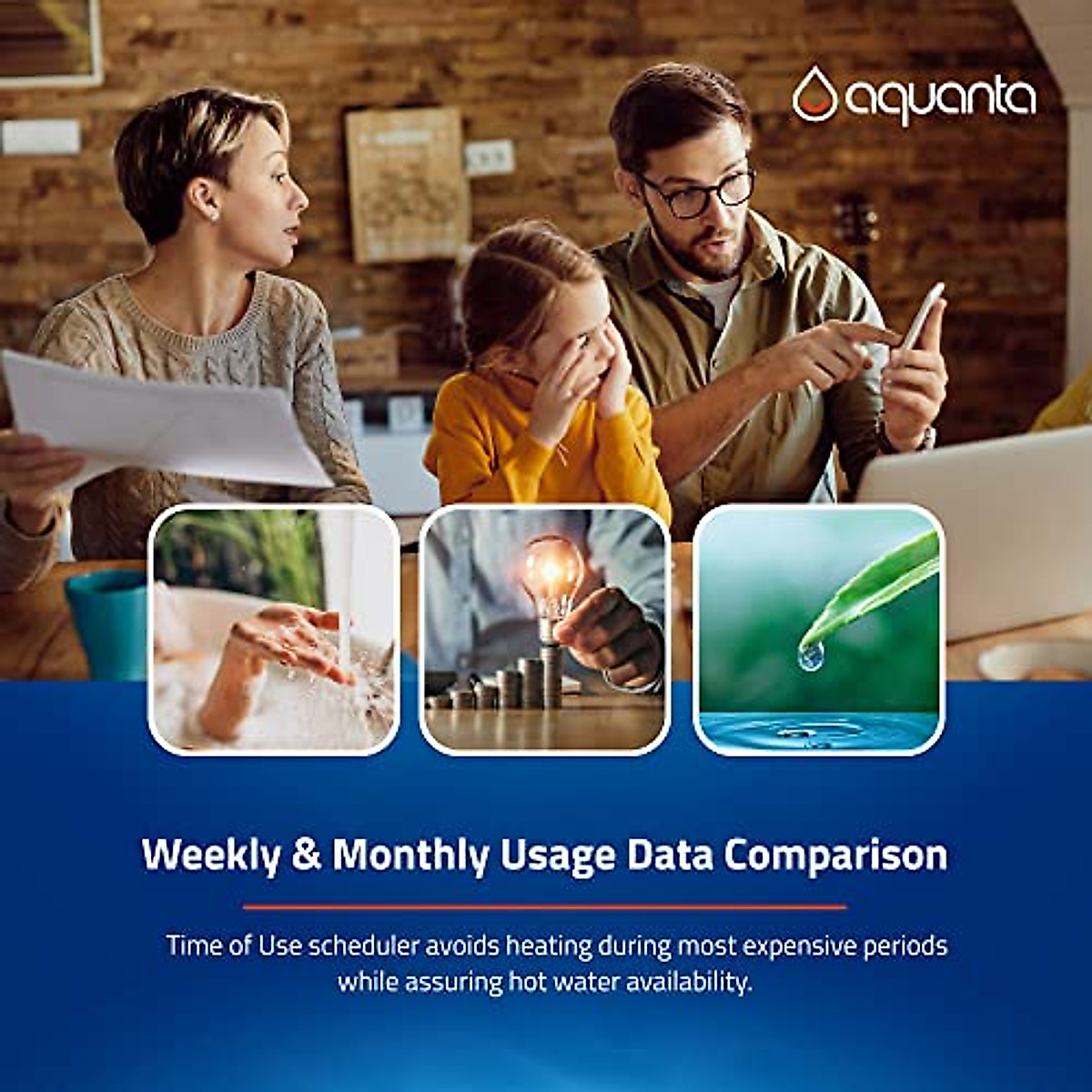 Aquanta Digital Water Heater Timer. Wifi Smart Water Heater Controller. Reduce Electricity Waste. Installs in Minutes, No Plumbing Required. For Electric Water Heater, Leak Sensor Included.