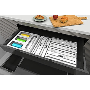 Acrylic Kitchen Drawer Organizer with Marble Design for Ziplock Bags of Various Sizes - Compatible with Gallon, Quart, Sandwich, and Snack Bags (1 Box with 4 Slots)