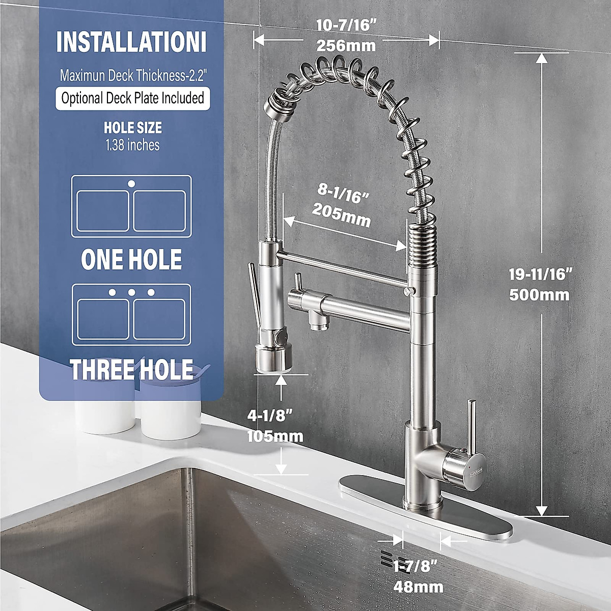 Kitchen Faucet with Pull Down Sprayer, Yundoom Brushed Nickel Kitchen Faucet, Faucet for Kitchen Sink, 2 Handle Kitchen Sink Faucets, Rv Farmhouse Brass Pull Down Kitchen Faucet, Grifos De Cocina