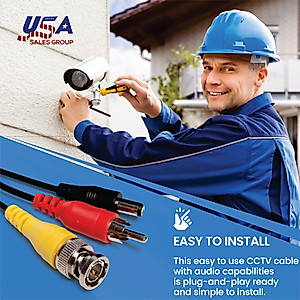 USA Sales Group 100ft HD Audio Video Power Security Camera Cable Copper for CCTV DVR Surveillance System, Wire RCA Cord Extension- Gift BNC Connectors- 30 m 3-in-1 Pre-Made All-in-One