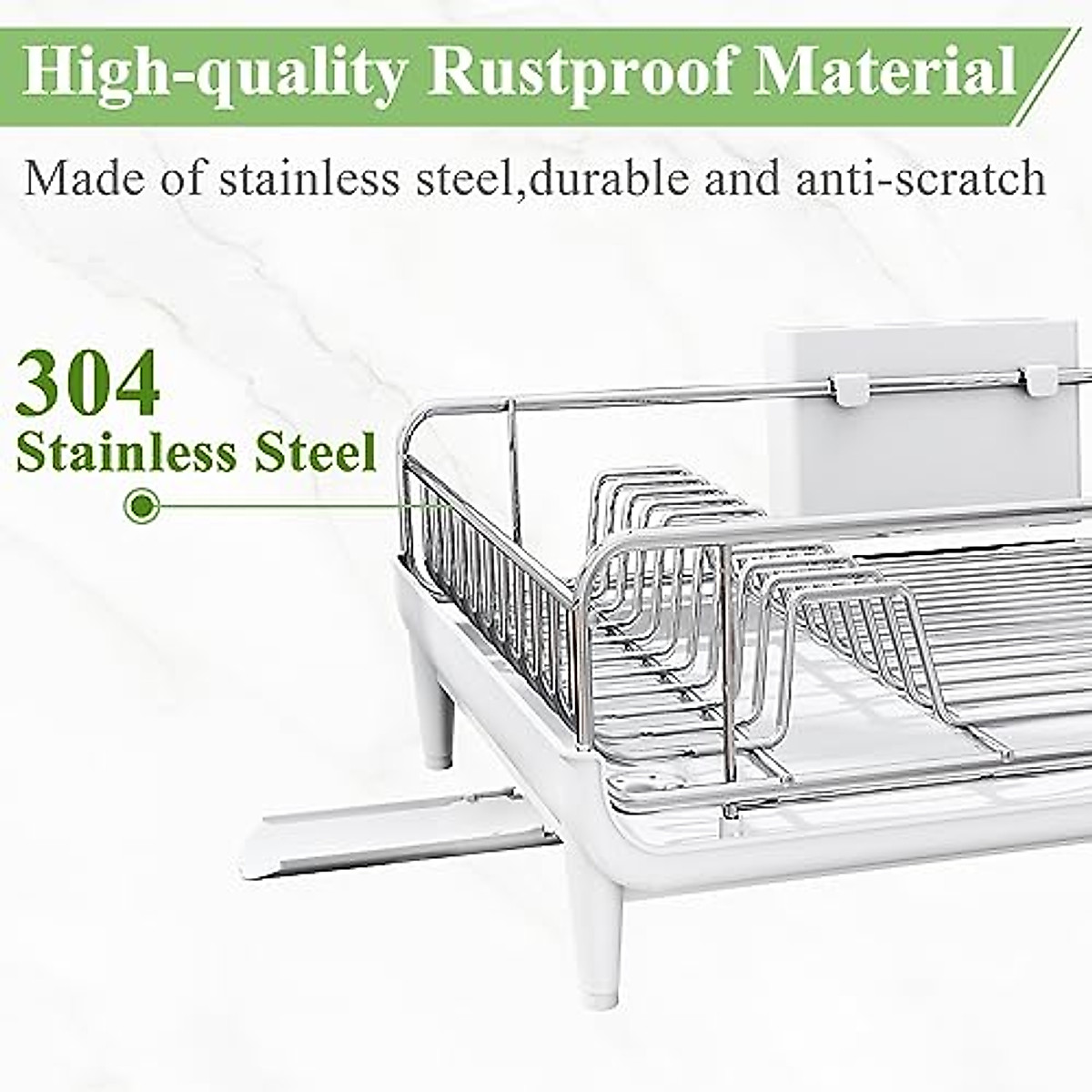 Dish Drying Rack, Expandable Dish Racks for Kitchen Counter with Versatile Pot Pan Rack, Large Stainless Steel Dish Drainers with Utensil Holder, White