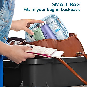 GAGAKU 2pcs Clear Toiletry Bag TSA Approved Travel Toiletry Bags Liquid Bag with Handle Strap, Waterproof Transparent Makeup Cosmetic Bags for Women - Light Blue