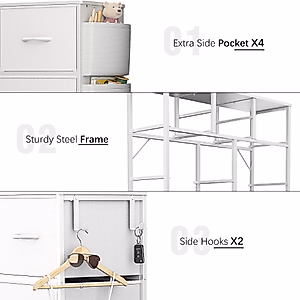 White Dresser for Bedroom, Bedroom Dressers & Chests of Drawer, White Closet Fabric Dressers, 10 Drawers Dresser w/Side Pockets, Hooks, Dresser Storage Organizer for Hallway, Entryway, Kids Room