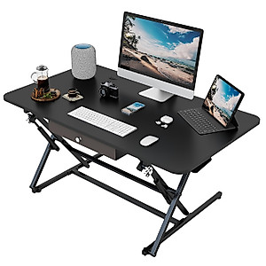 Lubvlook Standing Desk Converter, 42 x 24 Inches Height Adjustable Sit Stand Desk Riser for Dual Monitors with Drawer, Black