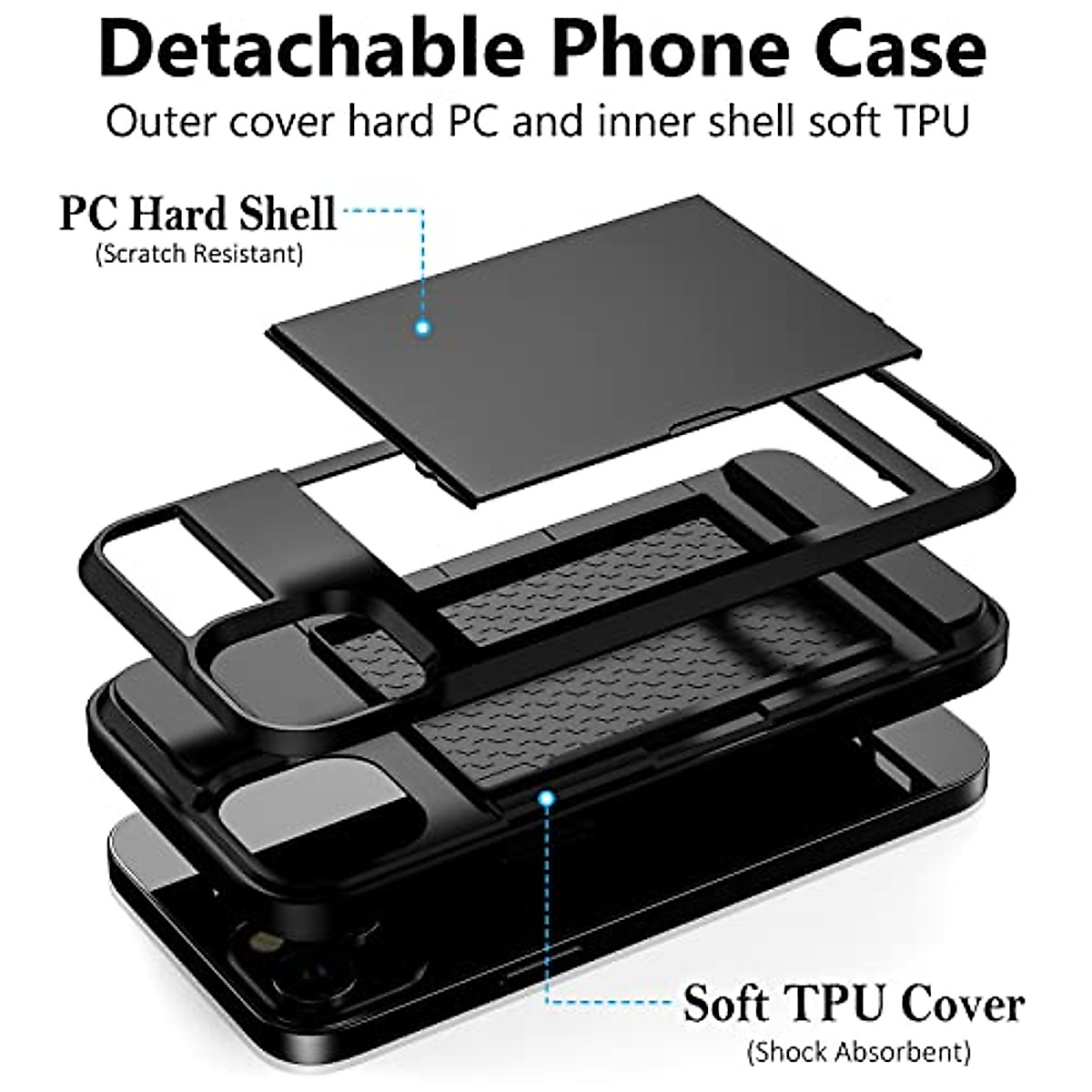 Vofolen for iPhone 13 Case Wallet Credit Card Holder with Transparent Ring Stand Kickstand, Camera Lens Protector Hidden Pocket Anti-Scratch Dual Layer Slim Protective Cover 6.1 inch Black