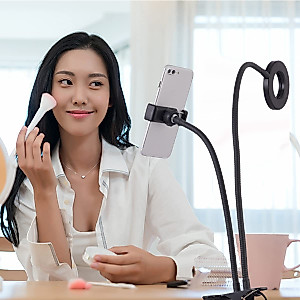 Tranesca Selfie Ring Light with Cell Phone Holder Stand for Live Stream/Makeup, LED Camera Lighting [3-Light Mode] with Flexible Arms Compatible with Cell Phones and Camera (Black)