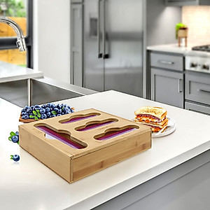 Caredear Bag Storage Organizer for Kitchen Drawer - 12.8" x 12" x 3" Bamboo Bag Organizer, Wall Mount Organizer for Gallon, Quart, Sandwich, Snack, Slider