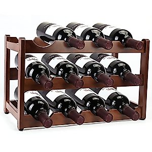 OBloved 3 Tier Stackable Wine Rack, Wine Bottle Holder, Bamboo Bottle Organizer, Countertop Wine Storage Holder, Wine Storage (12 Bottles)