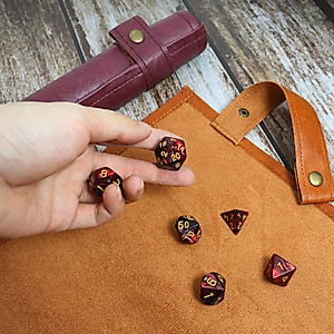 Lohoee 2Pcs Dice Rolling Mat PU Leather Dice Holder Tray with Zipper Folding Dice Bag for Dice Game Accessories (Brown and Purple)
