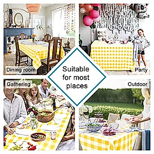 Hiasan 60 x 120 Inch Checkered Tablecloth Rectangle - Waterproof & Wrinkle Resistant Gingham Spring Table Cloth for Outdoor Picnic, Kitchen and Holiday Dinner, Yellow and White