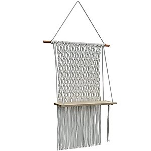 Sunshine Treasures Boho Chic Macrame Wall Hanging Floating Shelf. Colors: Natural White, Natural Wood; No Assembly Required