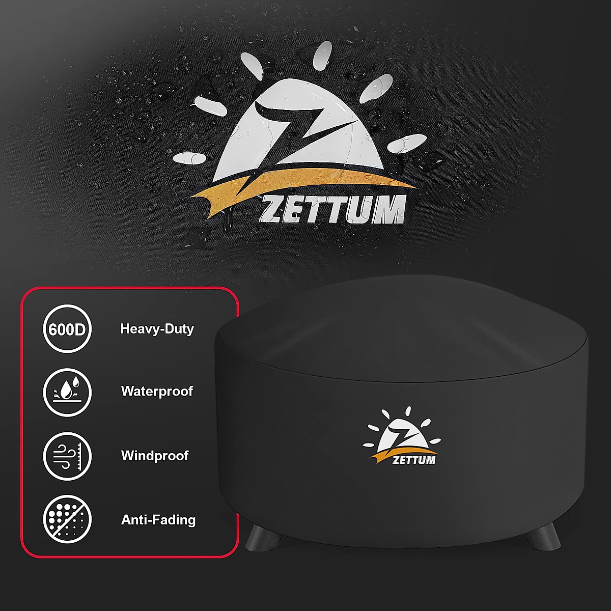 Zettum Fire Pit Cover Round 32 Inch - Outdoor Firepit Cover Heavy Duty & Waterproof, 600D Patio Fire Table Cover Gas Fire Pit Accessories Fade & Weather Resistant - 32 x 32 x 16 Inch