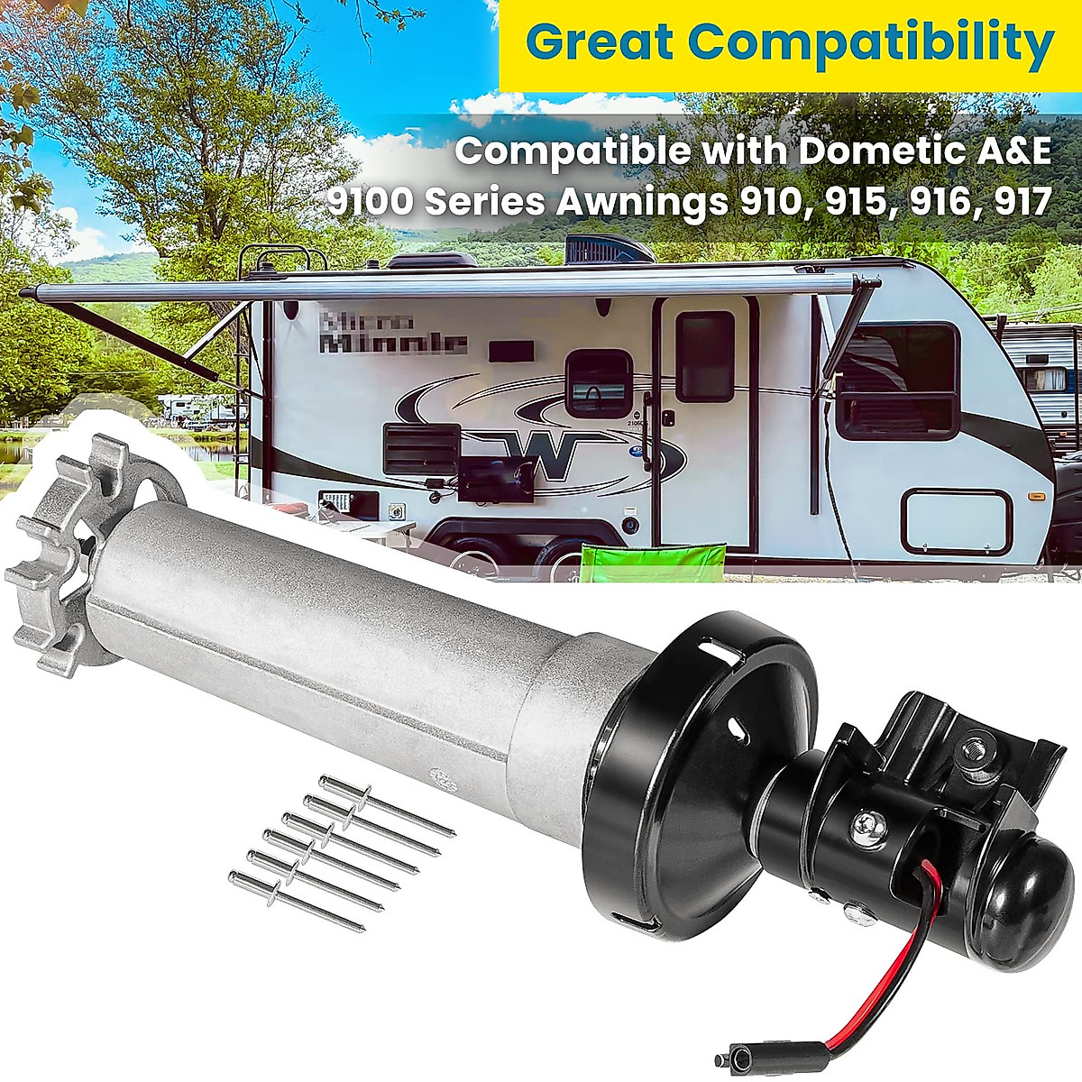 Repalce for DOMETIC 3310423.209U Torsion Assembly Rh Black for 9100 Power Patio RV Awning Motor 12V DC Extension Drive 910 915 916 917