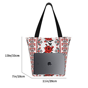 antkondnm Ukrainian Style Rose Tote Bags Shoulder Bag with Zipper for Women,Reusable Gym Picnic Travel Beach Shopping Work Daily Use Shoppers Tote