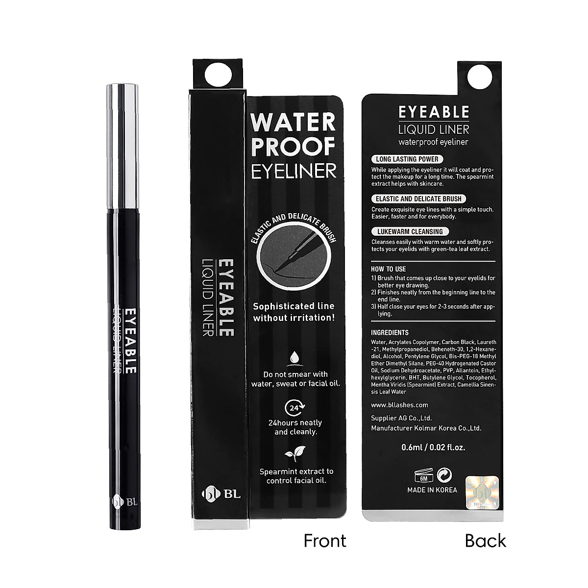 Eyeable Liquid Liner by BL Lashes | Eyelash extension friendlly eyeliner| Safe for lash extensions| Water-based, Smudge-proof, Long lasting formula, Black, 0.6ml