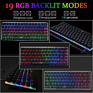 LexonElec AK33 RGB Mechanical Gaming Keyboard,82 Keys Mini Compact Computer Keyboard,20 LED Backlit Black Switch Waterproof Ergonomic Keyboard for PC Laptop Mac,Xbox,PS4,PS5(Black RGB)