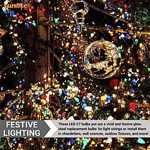 Sunlite 80702 LED C7 Holiday Decorative Light Bulb, 0.4 Watts, E12 Candelabra Base, Faceted Christmas-Lights; Nightlight, Red 6 Count