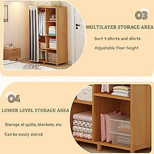 ZWDMAER Bamboo Easy to Install Wardrobe, Adjustable Height Storage Wardrobe partition, with Suspenders and dust Curtains, Suitable for bedrooms, Hotels, and Dormitories