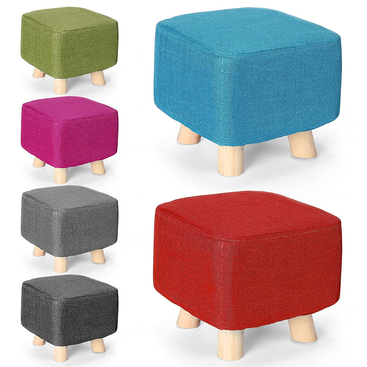 Sintuff 6 Pieces Solid Wood Stool Square Low Stool Shoe Stool Fabric Creative Small Square Stool for Kids and Adult Changing Stool Solid Wood Coffee Table Stool