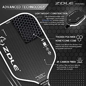 Zdle Pickleball Paddles, 8 oz Frosted Surface Graphite Pickleball Rackets, 3K Carbon Fiber and 16mm Polypropylene Core, Pickle Ball Raquette Set of 2 with Longated Handle