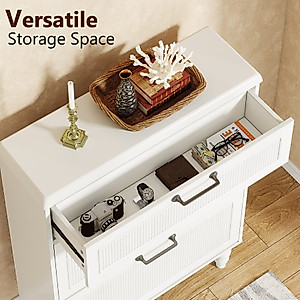 Tribesigns White Shoe Storage Cabinet: Shoe Organizer Cabinet with 2 Flip Drawers, Slim Freestanding Shoe Storage Rack, Wood Shoe Organizer for Entryway, Living Room, Closet