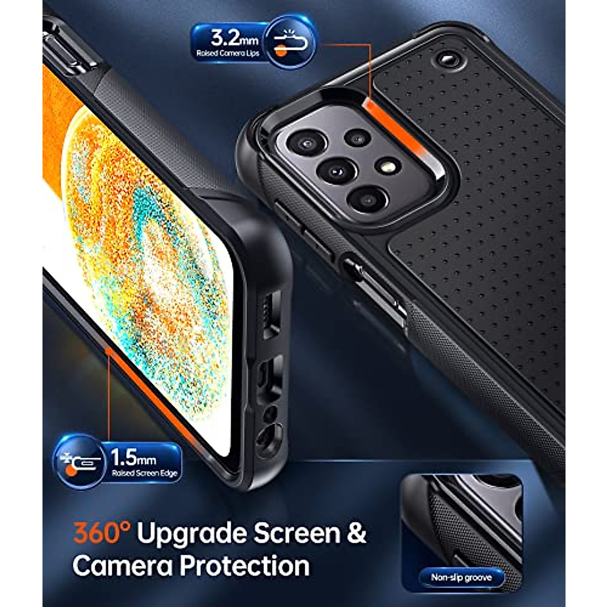 LeYi for Samsung Galaxy A13-5G Case: Samsung [A32] [A23] [A04S] Case with 2 Pack Tempered Glass Screen Protectors, Heavy Duty Shockproof Hard PC Textured Back Phone Case for Women Men, Black