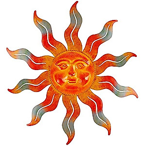 Juegoal Metal Sun Wall Art Decor, 16.5" Bright Color Rust Proof Metal Wall Sculpture, Hanging for Indoor Outdoor Home Bedroom Living Room Office Garden Yard Patio, Orange