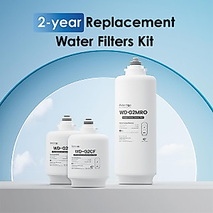 Waterdrop WD-G2-W WD-G2-B Replacement Filter 2-Year Combo, Pack of 2 WD-G2CF Filters and 1 WD-G2MRO Filter, Reduce PFAS