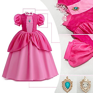 Zalongye Princess Peach Costume Dress for Girls cosplay Halloween Party Dress Up princess peach Dress（110）