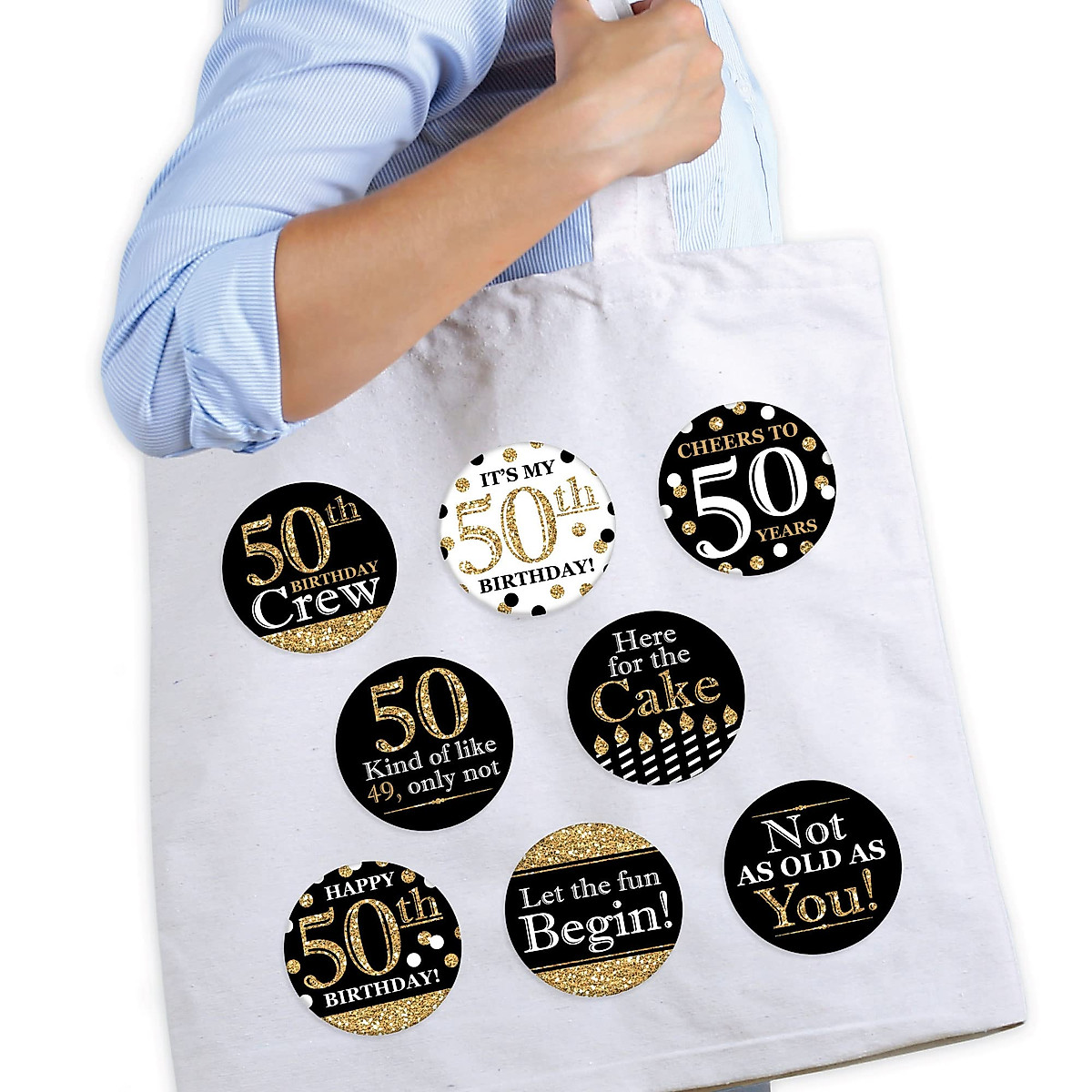 Big Dot of Happiness Adult 50th Birthday - Gold - 3 inch Birthday Party Badge - Pinback Buttons - Set of 8