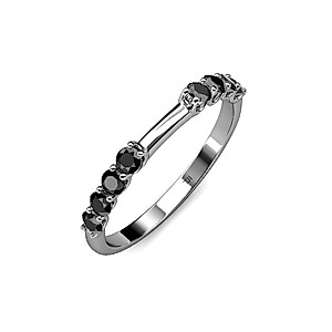 Round Black Diamond 1/2 ctw Women Wedding Band Stackable 14K White Gold-5.0