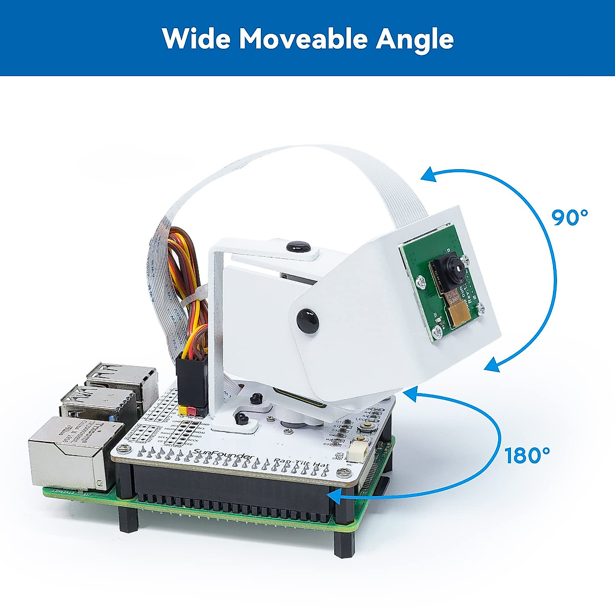 SunFounder Pan-Tilt HAT V3.0 with Camera for Raspberry Pi 4B 3B+ 3B, Supports Continuous Shooting, Time Lapse Photography, Color/Face/Hands/Pose Detection