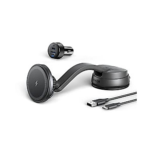 Anker Magnetic Wireless Charger (MagGo), 613 Car Charging Mount with 2-Port USB Car Charger, 5 ft USB-C to USB-A Cable, Strong Magnetic Alignment only for iPhone 4/14 Pro/14 Pro Max/13/13 Pro Max