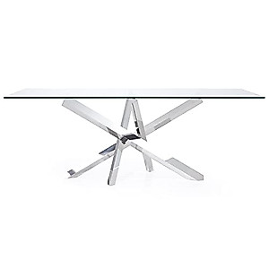Modern Cortez 79" Clear Glass Dining Table with Polished Stainless Steel Base