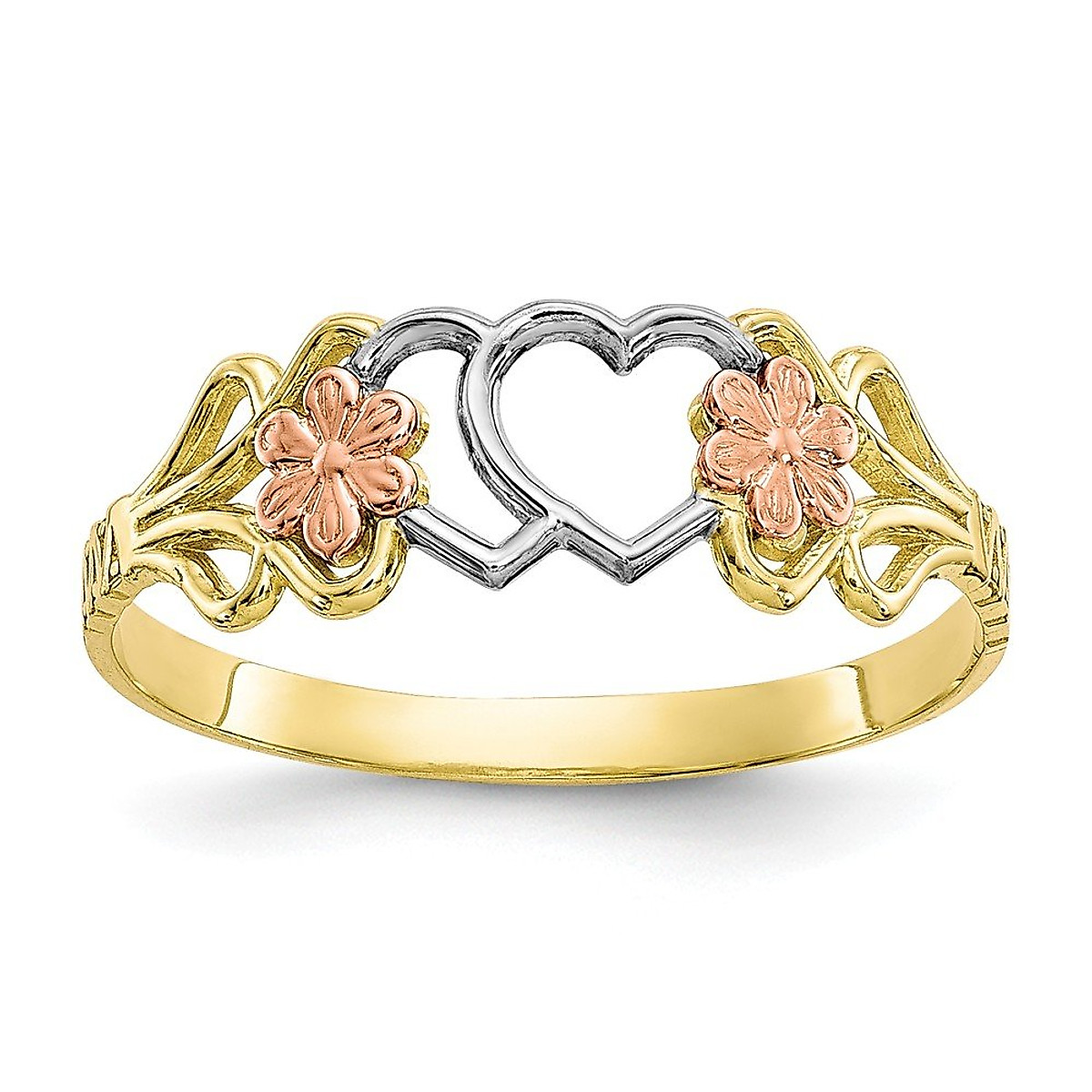 Jewels By Lux 10K Two Tone Color Gold & Rhodium Double Heart Ring