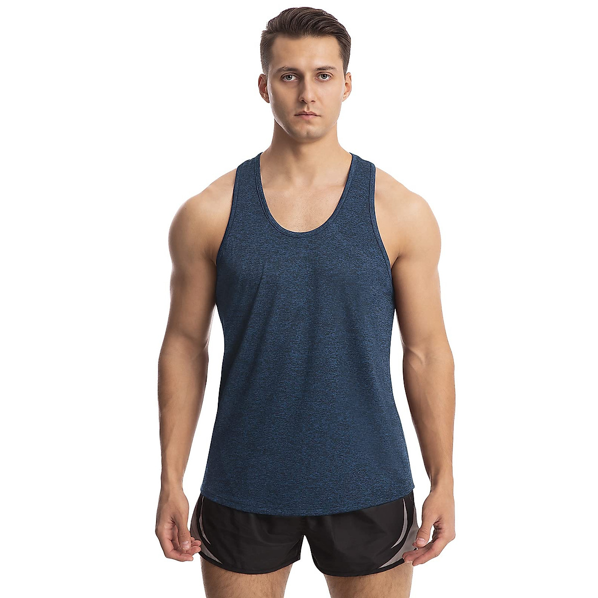 Vislivin Workout Tank Tops for Men Quick Dry Y-Back Tanks Bodybuilding Sleeveless Shirts-4 Packs Black/Grey/Navy Blue/Wine Red L