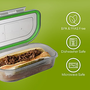 MyGo Container Half-Sized To-Go Single Compartment Container, 8" X 5" X 2-1/2", Reusable, Microwave Safe, NSF Certified, Smoke/Green