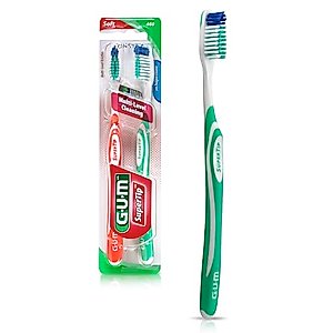 GUM Super Tip Toothbrush, Soft Bristle Toothbrush for Adults with Tongue Cleaner, Compact Head, 2ct