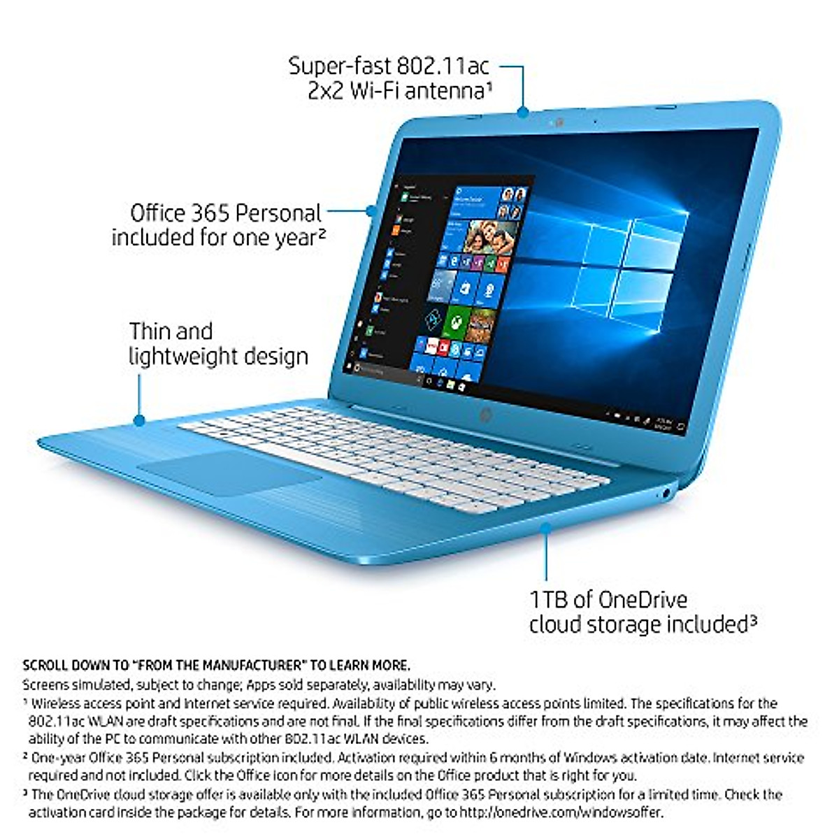 HP Model 2NV73UA#ABA 14" Stream 14-ax000 14-ax040nr LCD Notebook Intel Celeron N3060 Dual-core (2 Core) 4GB DDR3L SDRAM 64GB Flash Memory BrightView Aqua Blue