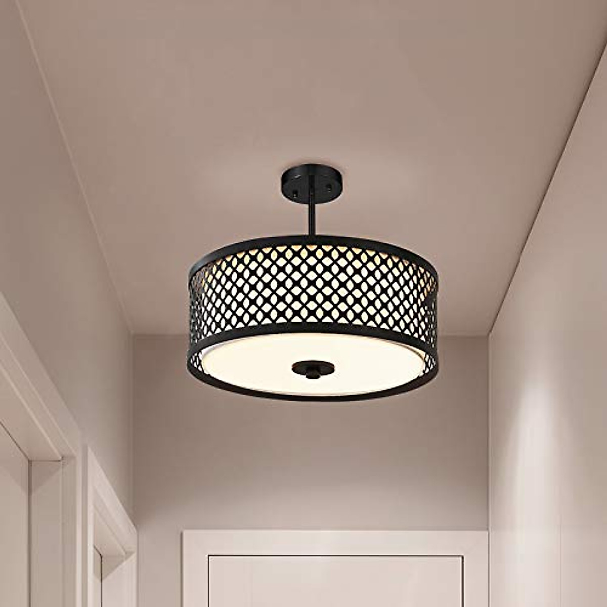 OUVR Industrial Semi Flush Mount Ceiling Light, Modern Close to Ceiling Lamps for Living Room, Bedroom, Dining Room, Kitchen, Hallway, Entry, Foyer