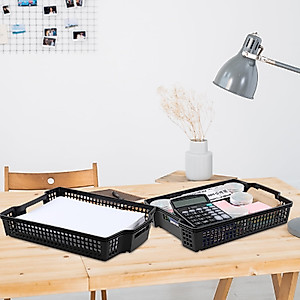 Yuright 6 Packs Stacking Storage Basket Tray, Plastic A4 Paper Storage Baskets, Black