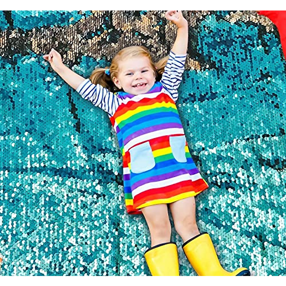 Sensory Wall Sequin Flip Fabric for Kids,2Yard Large Sequins Sensory Graffiti Fabric for Toddlers,Tactile Stimulation,Reversible Glitter Fabric (2 yd, Lake Blue + Silver)