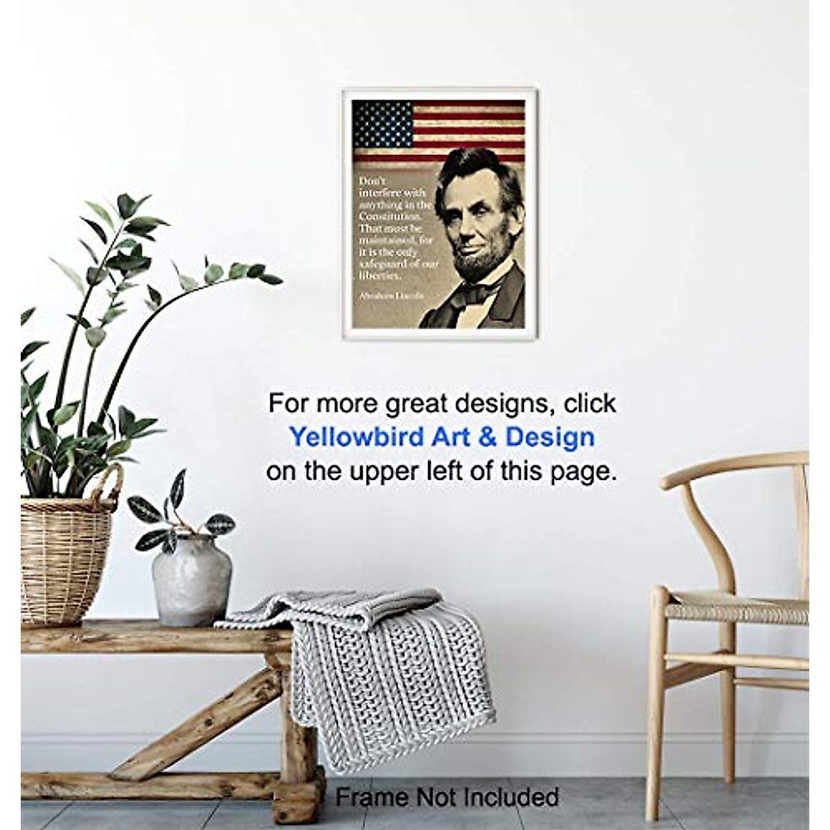 Abe Lincoln Quote, American Flag Art - 8x10 Patriotic Wall Decor for Home or Office - Unique Gift for Republicans, Conservatives, Democrats, Liberals Fans - UNFRAMED Constitution Art